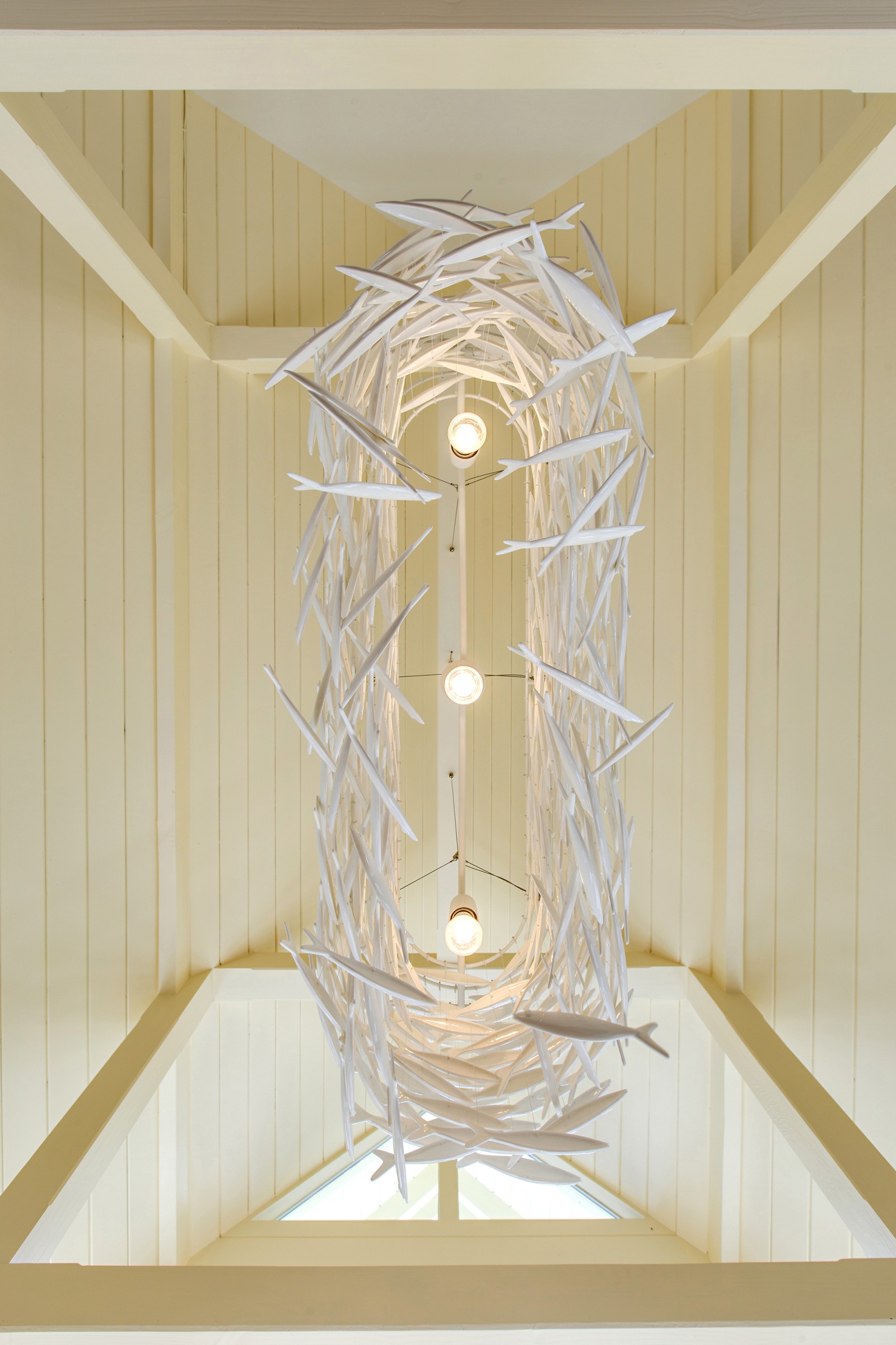 Shoal ceramic fish chandelier light and sculpture by Scabetti