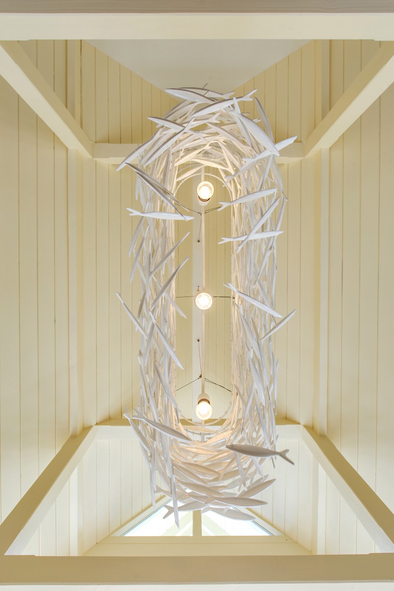 Shoal ceramic fish chandelier light and sculpture by Scabetti