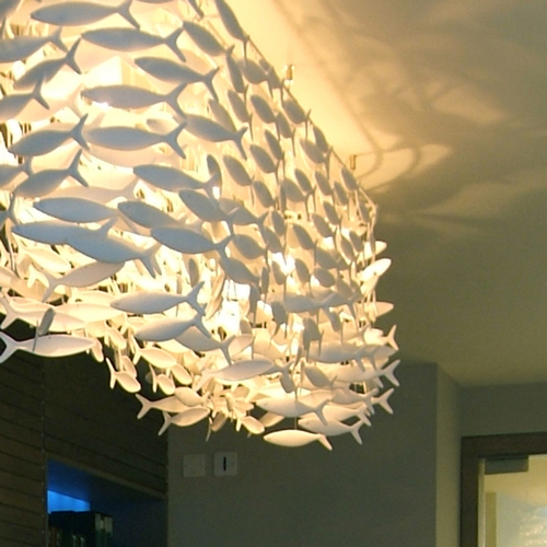 Shoal ceramic fish chandelier light and sculpture by Scabetti
